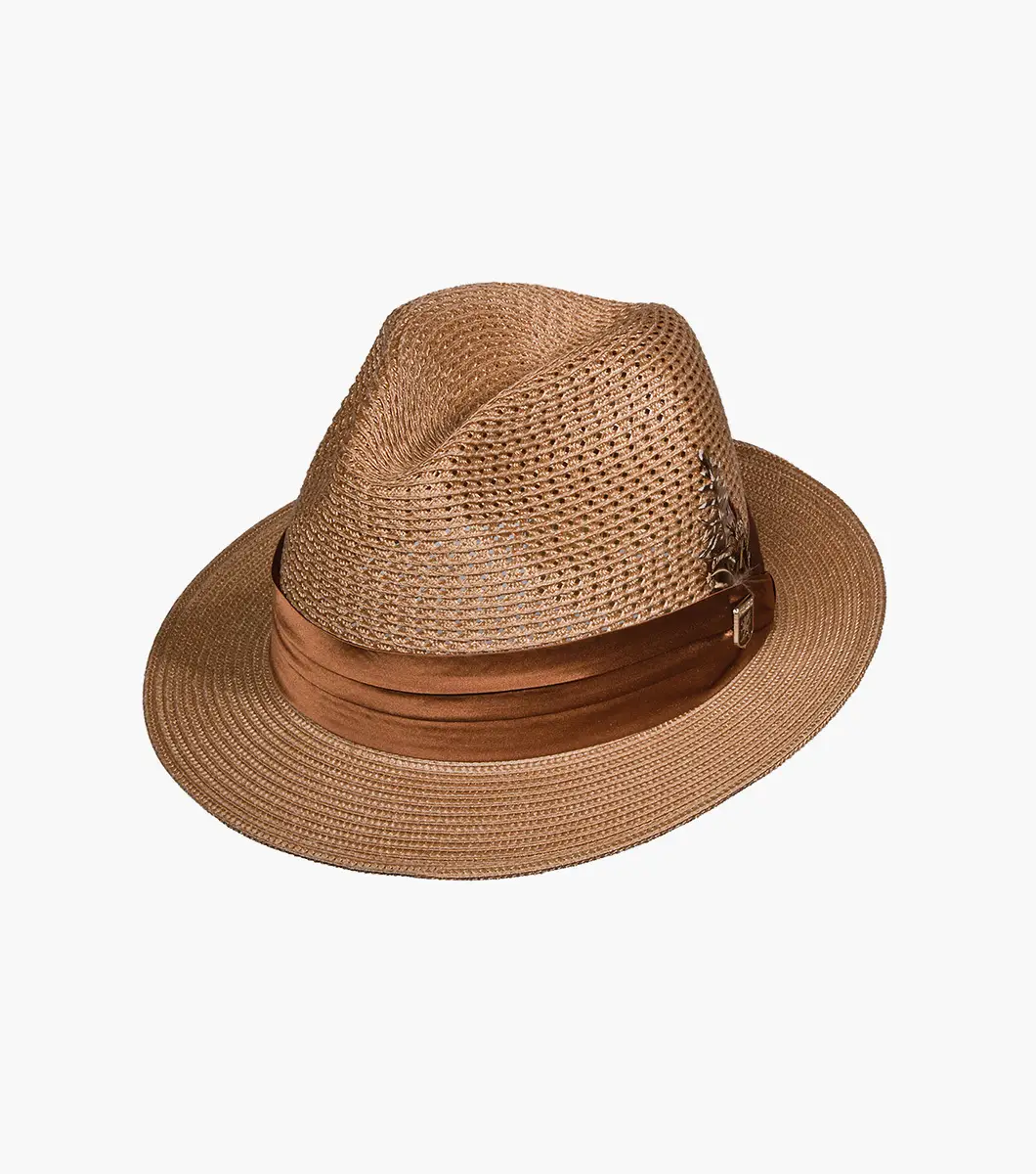Cognac DUBLIN FEDORA (STACY ADAMS) Poly Braided Pinch Front Hat Size M ...